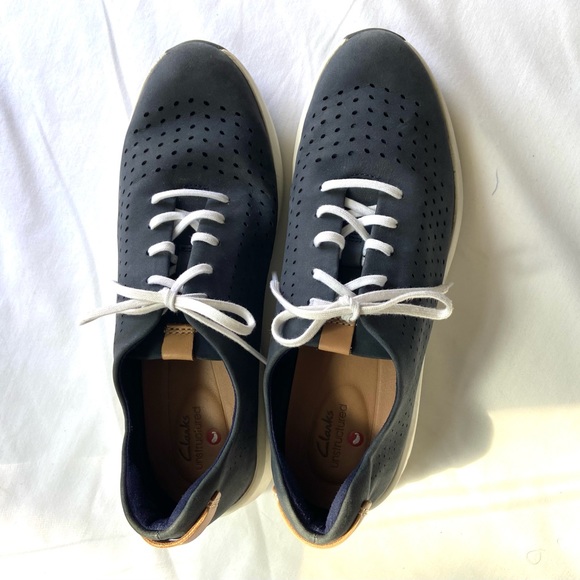 Clarks | Shoes | Clarks Unstructured Blue Leather Sneakers Sz 8 | Poshmark